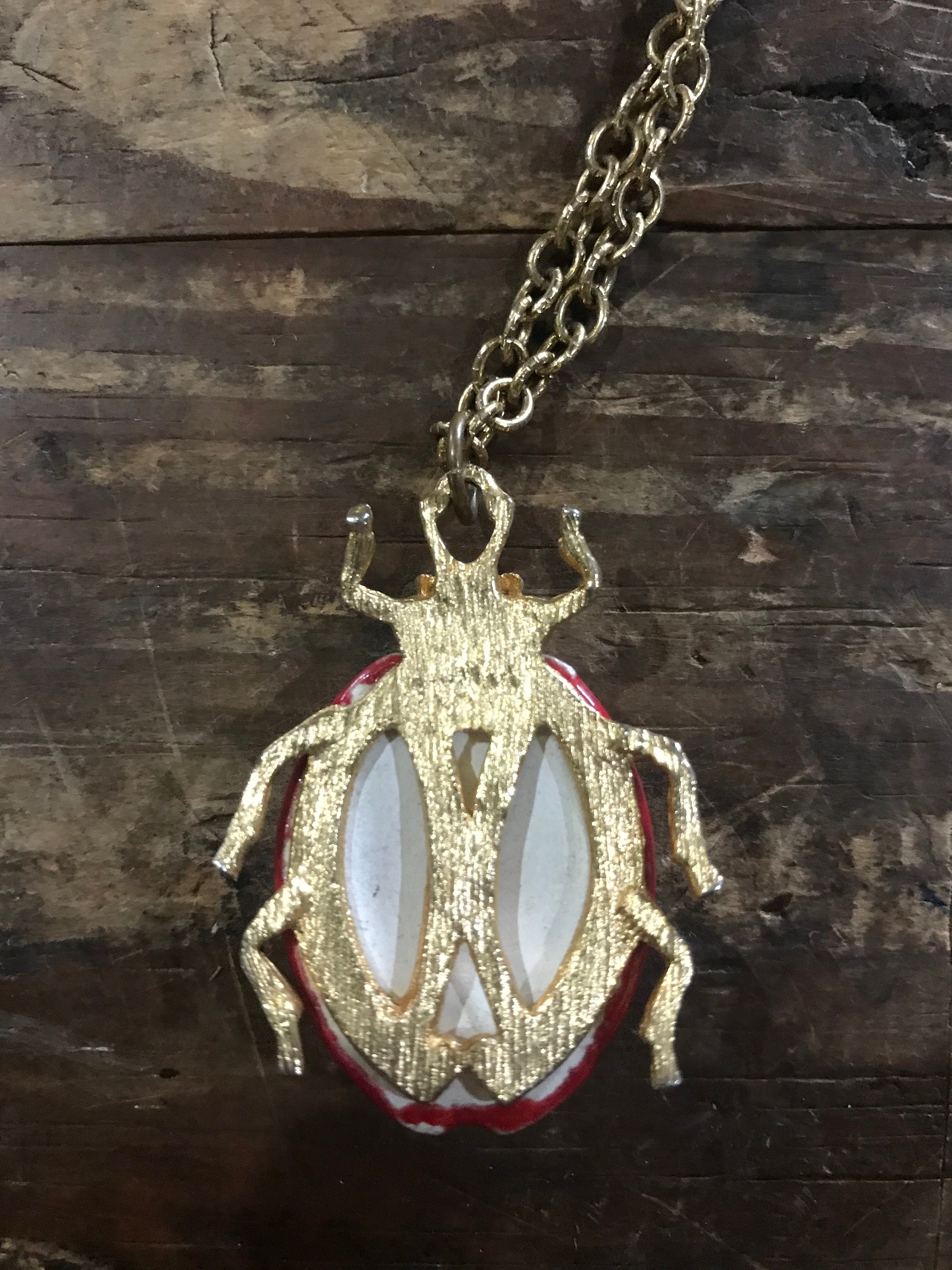 Vintage Lady Bug Pendant Necklace - Etsy