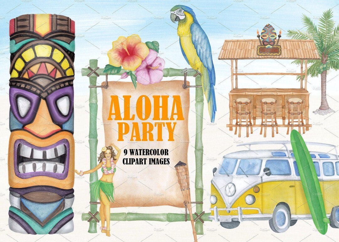 Watercolor Hawaiian Clipart Images,aloha, Tiki, Luau Clipart Images ...