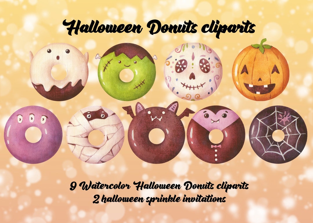 Watercolor Halloween Donut Cliparts - Etsy