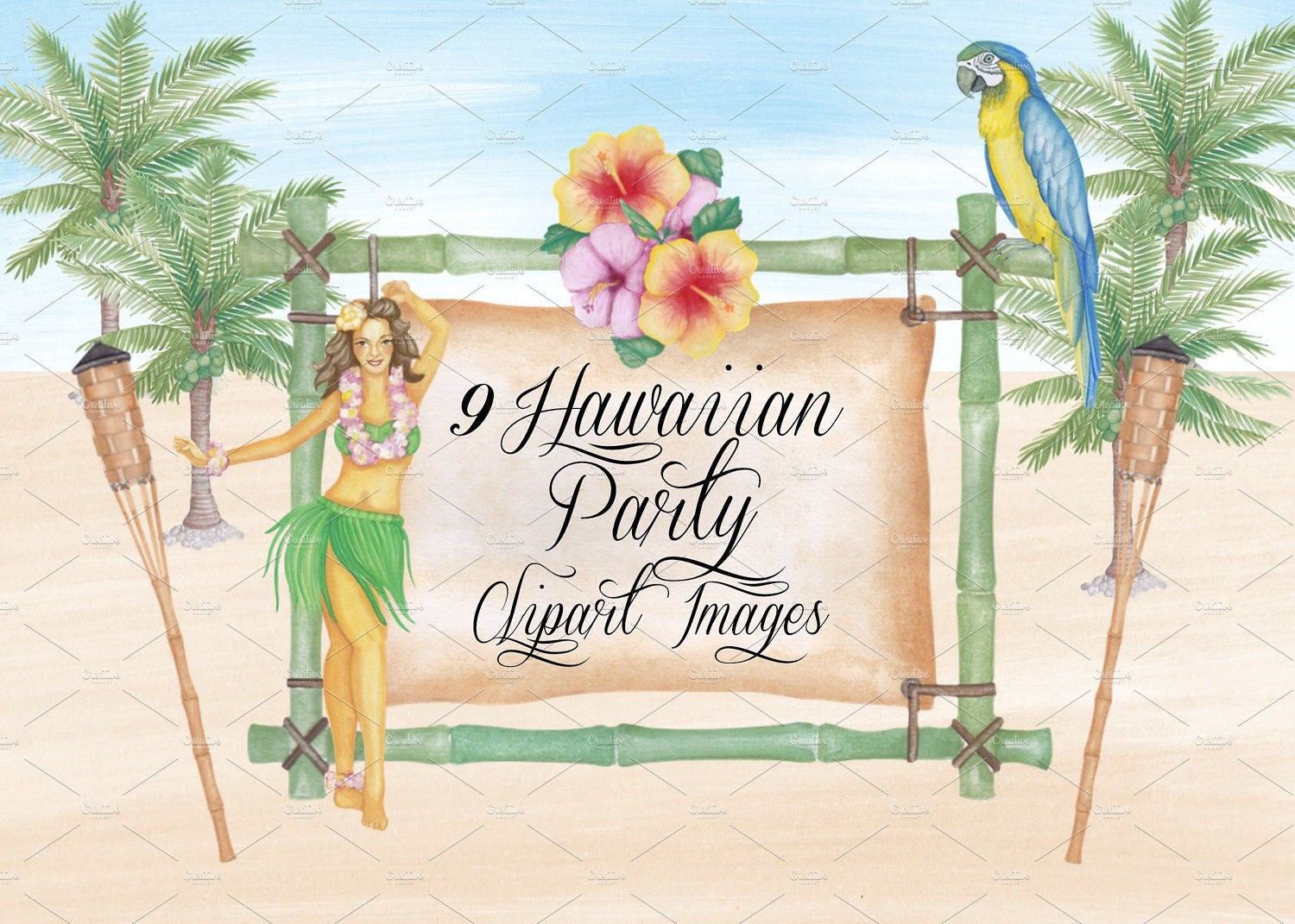 Watercolor Hawaiian Clipart Images,aloha, Tiki, Luau Clipart Images ...