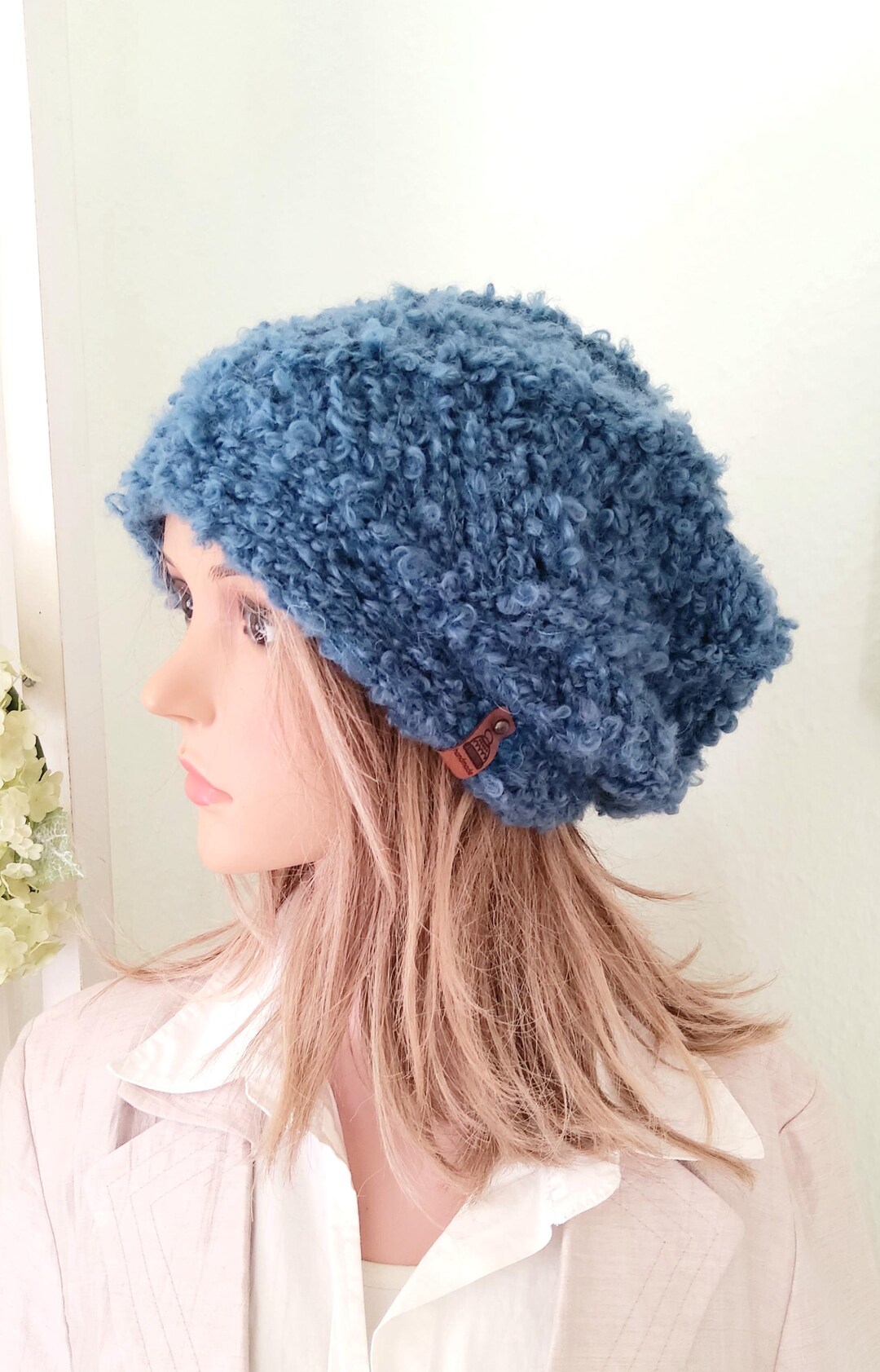 Soft Bouclé Wool Hat, Alpaca, Women's, Jeans Blue, Hand-knitted - Etsy