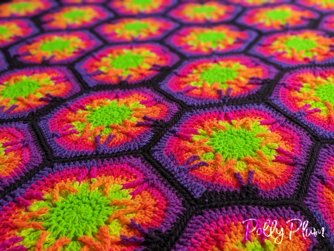 Crochet Pattern - Ember's Glow Blanket Pattern Hexagons Fun Quirky ...