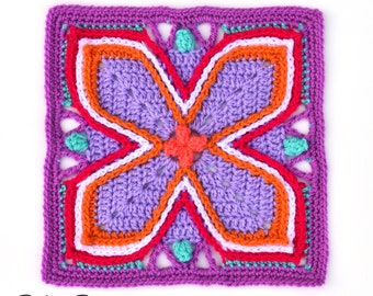 Crochet Pattern Letitia Granny Square Afghan Block for Sampler Blankets ...