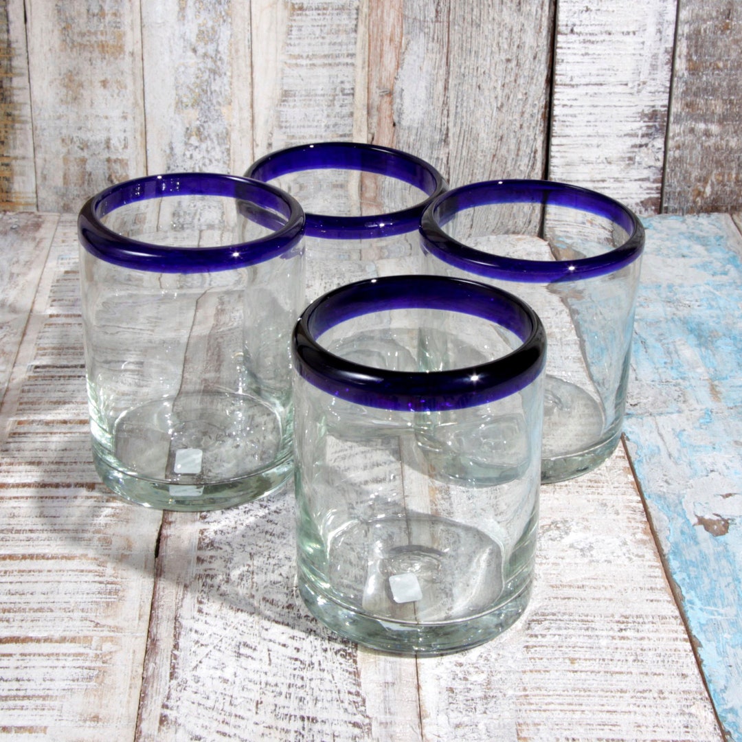 Mexican Recycled Tumblers X 4 BLUE RIM Tumbler - Etsy UK