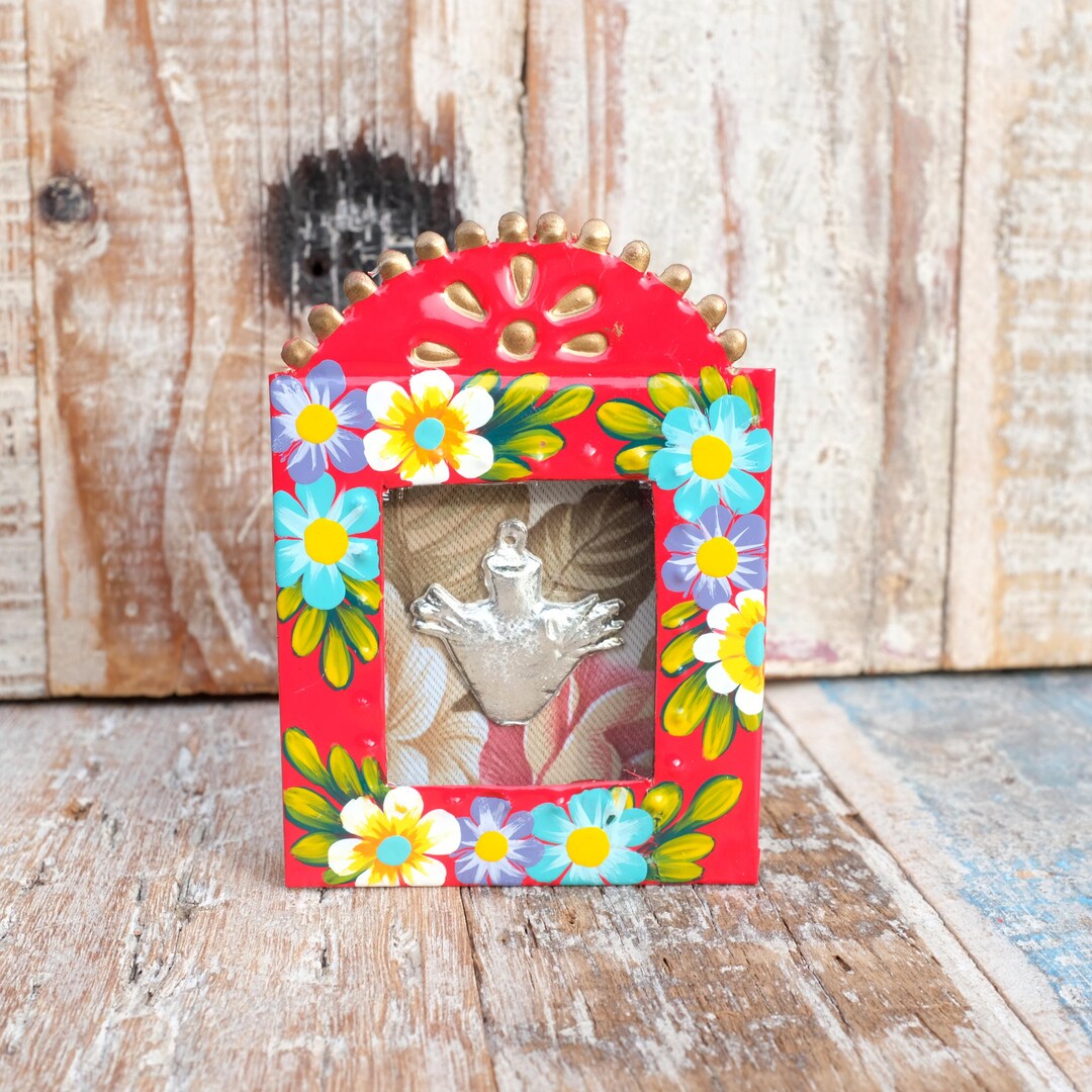 Folk Art Tin Nicho Shadow Box With Milagros Heart - Rojo - Etsy