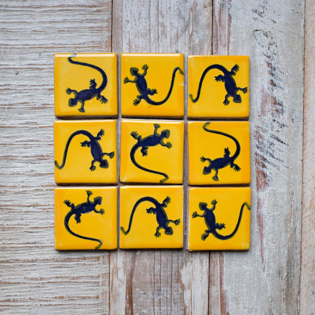 Mexican Tile Set of 9 SMALL Tiles 5cm X 5cm Lizard Mostaza - Etsy UK