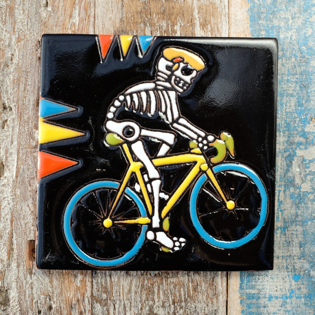 Mexican Tile Relief Skeleton Cyclist - Etsy
