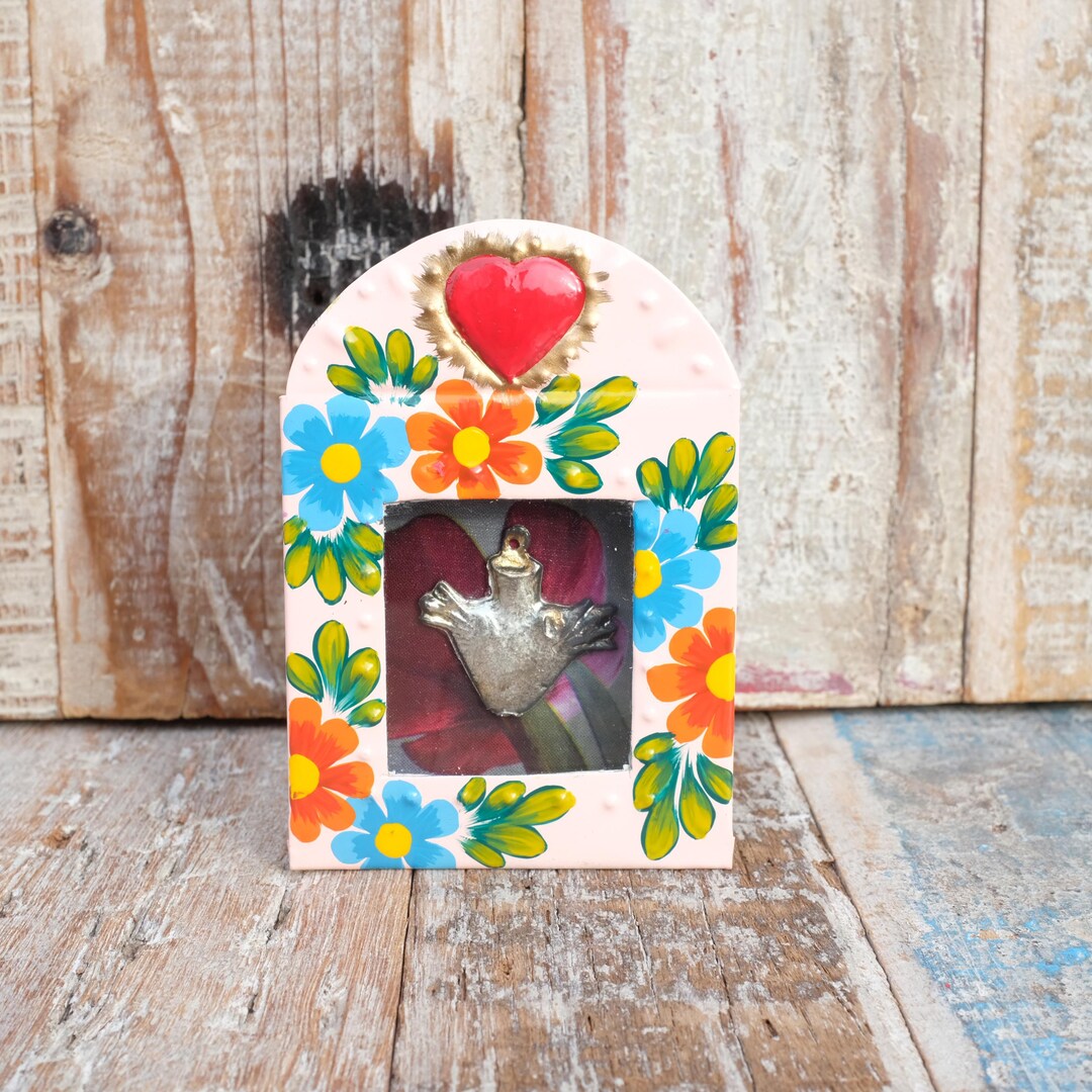 Folk Art Tin Nicho Shadow Box With Milagros Heart Blush - Etsy