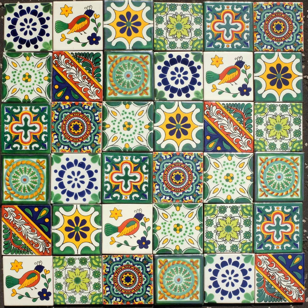 Mexican Tile Set of 36 Individual Tiles Large MEADOW Mix - Etsy