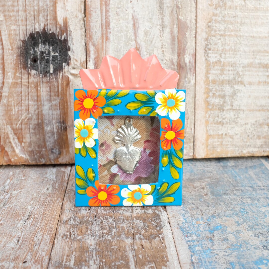 Folk Art Tin Nicho Shadow Box With Milagros Heart Suerte - Etsy