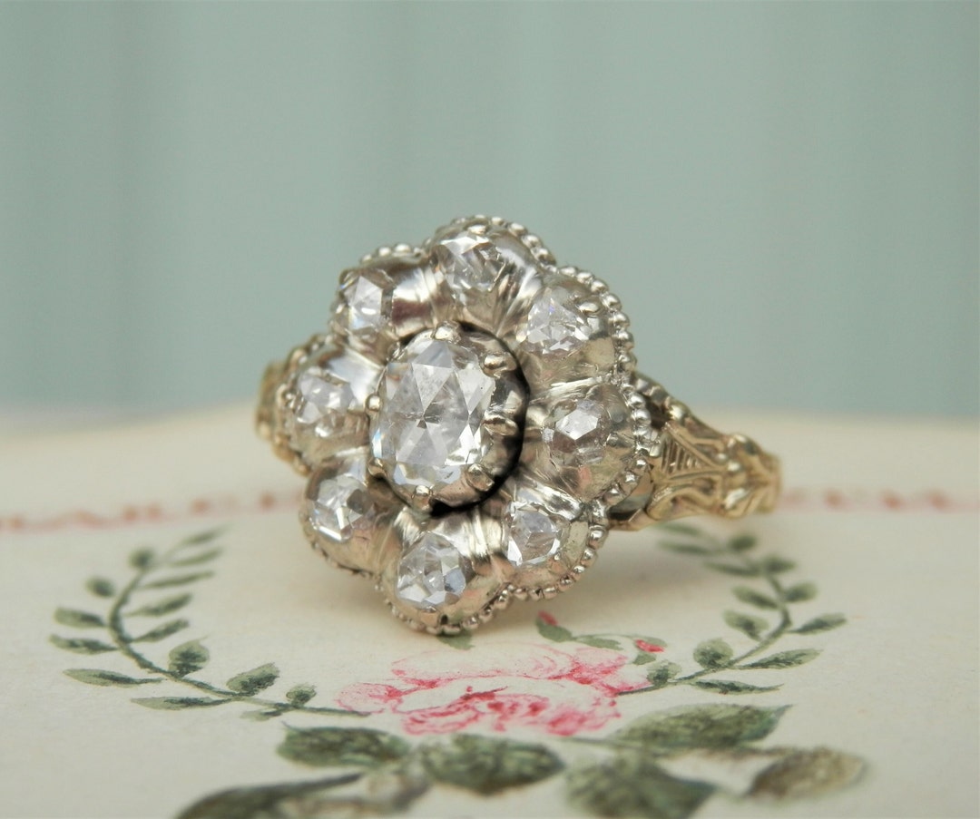 Antique Georgian Diamond Cluster Ring, Natural Rose Cut Diamonds ...