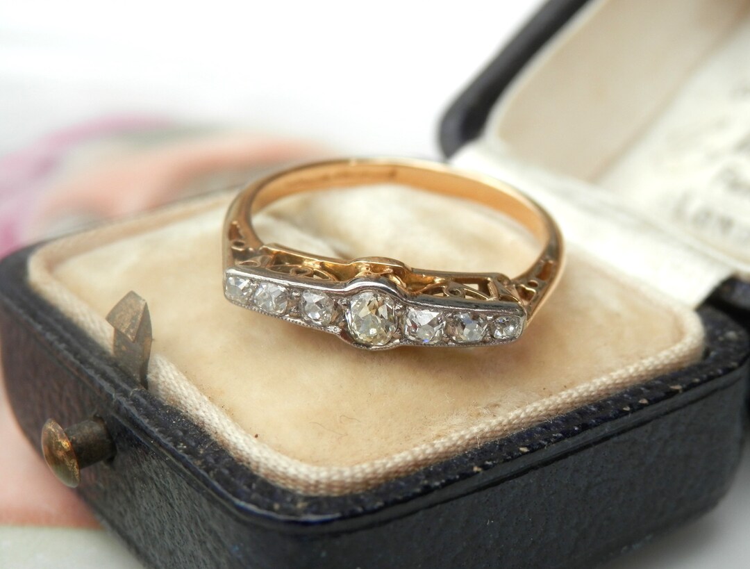 Antique Edwardian Seven Stone Diamond Ring, Natural Old Mine Cut ...