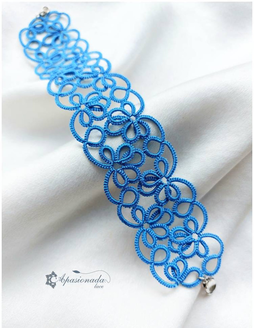 Blue Bracelet, Handmade in Tatting Technique, Tatting Lace Bracelet ...