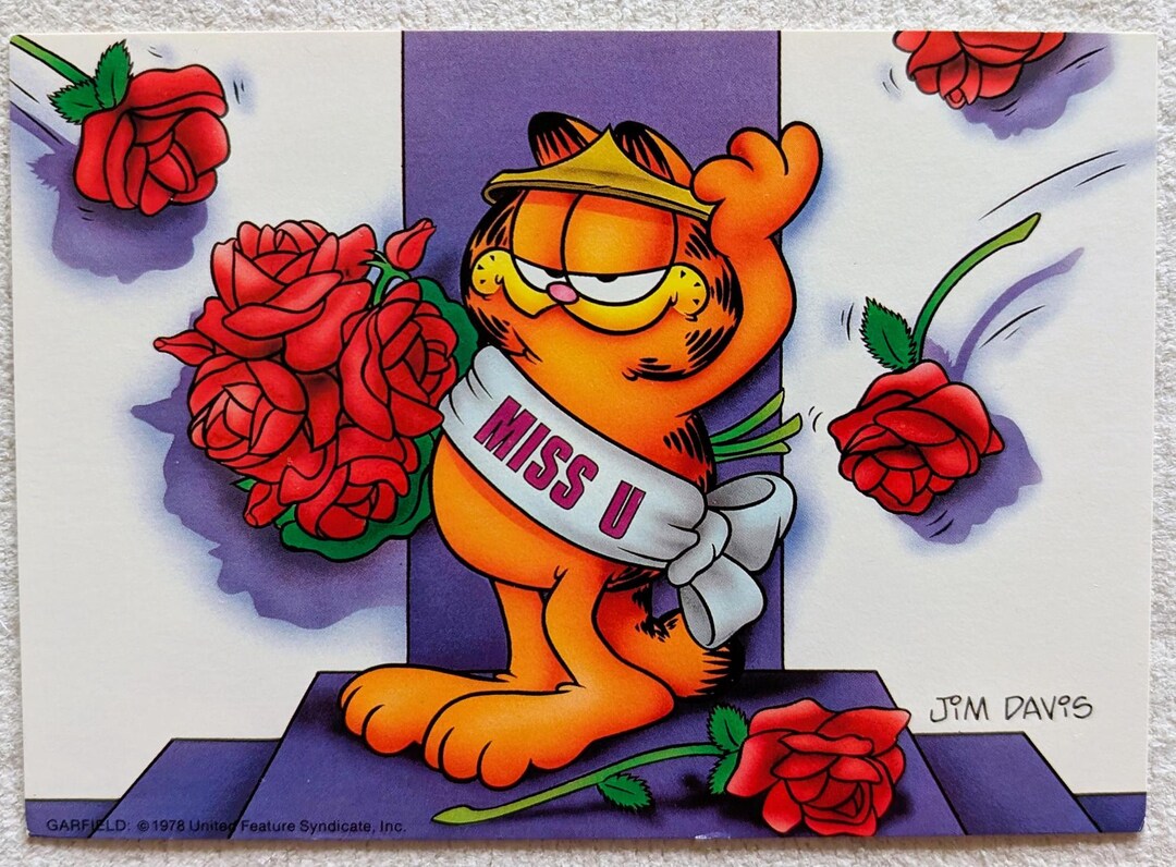 Unused Vintage GARFIELD the Cat Postcard Ephemera Miss YOU Miss U ...