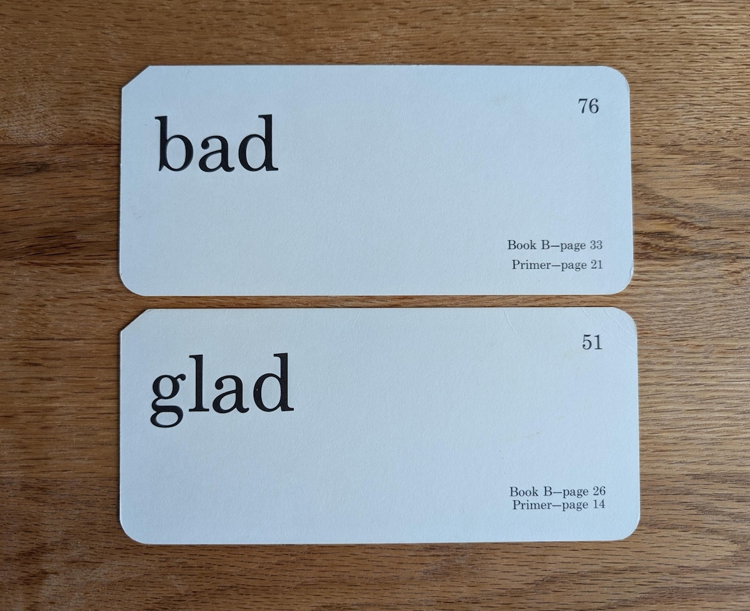 2 Vintage Flashcards BAD GLAD Back to SCHOOL Educational Ephemera ...