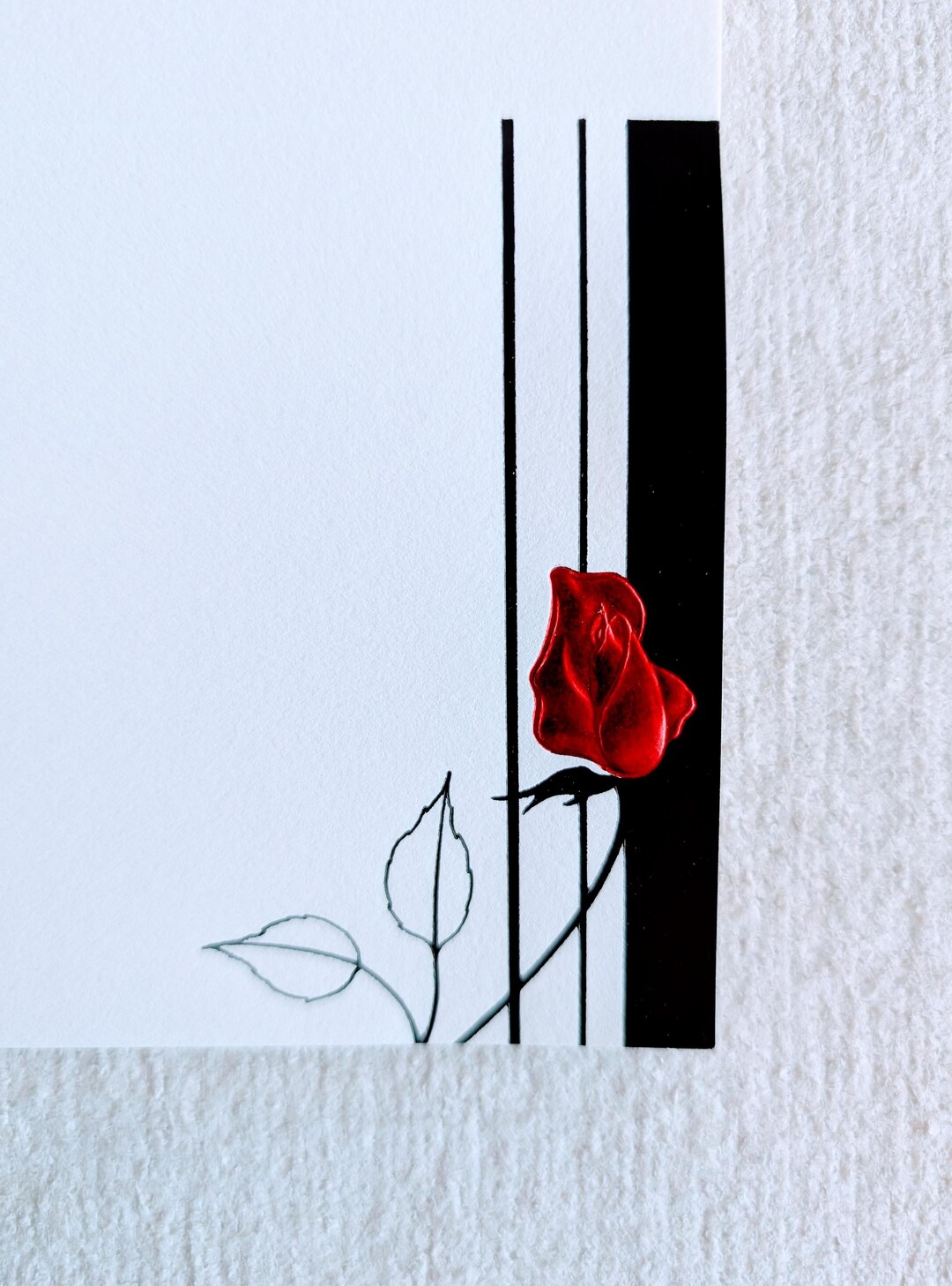 12 Vintage Art Deco RED ROSE Note Cards Black White | Embossed Flower ...