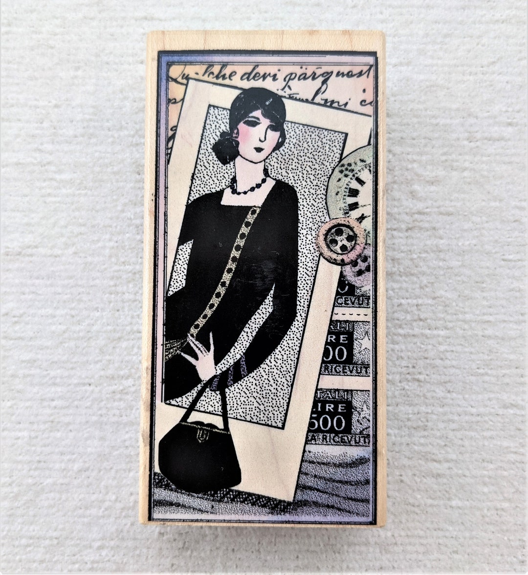 RETRO WOMAN Wooden Rubber Stamp Italian Style Fashion Model Lira Jet ...