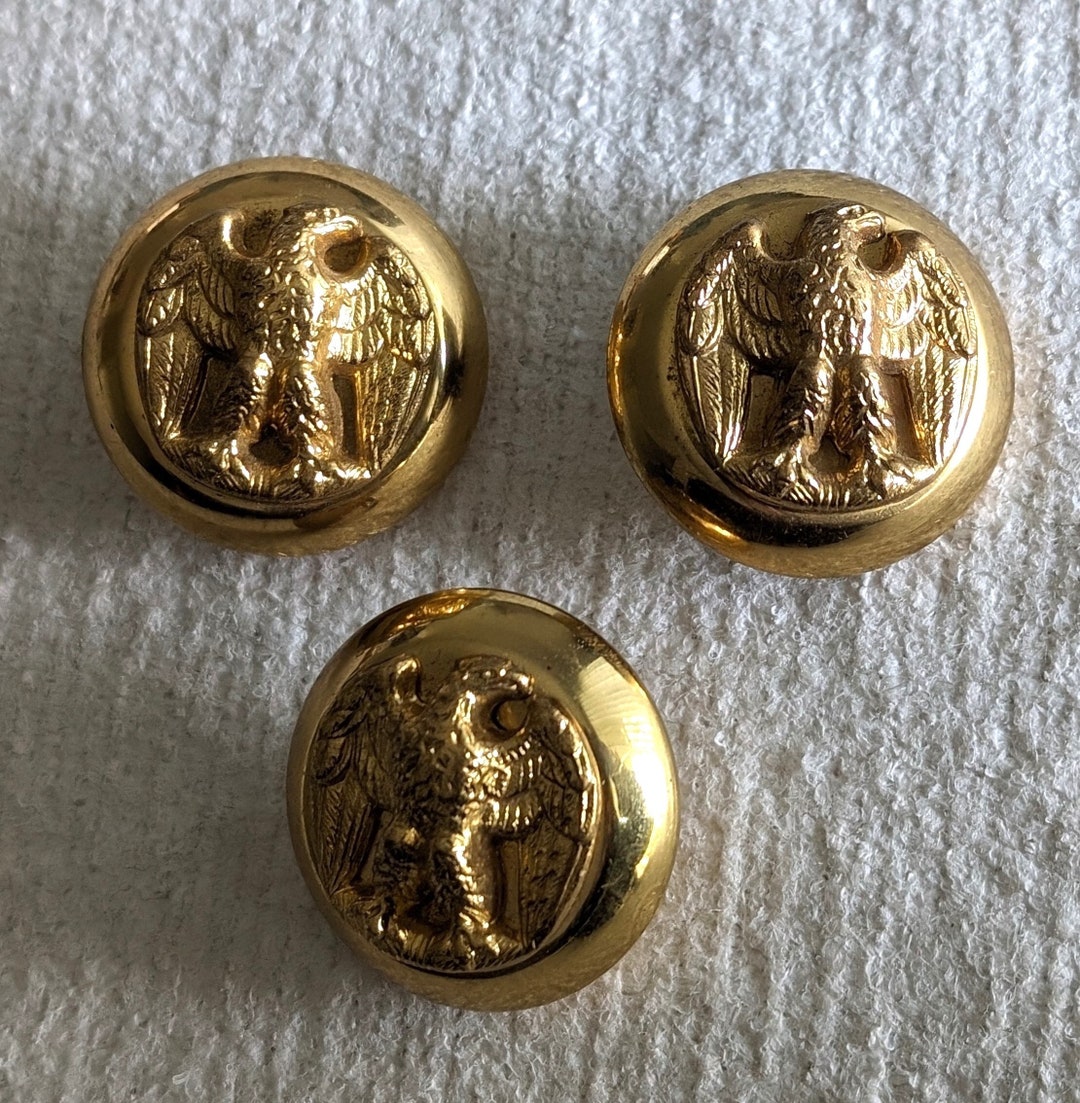 3 Vintage Gold Metal EAGLE Sewing Buttons Feather Wing Metallic ...