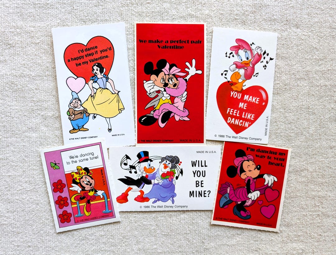 6 Vintage Disney VALENTINE DANCE Cards Unused | Minnie Mouse Ballet ...