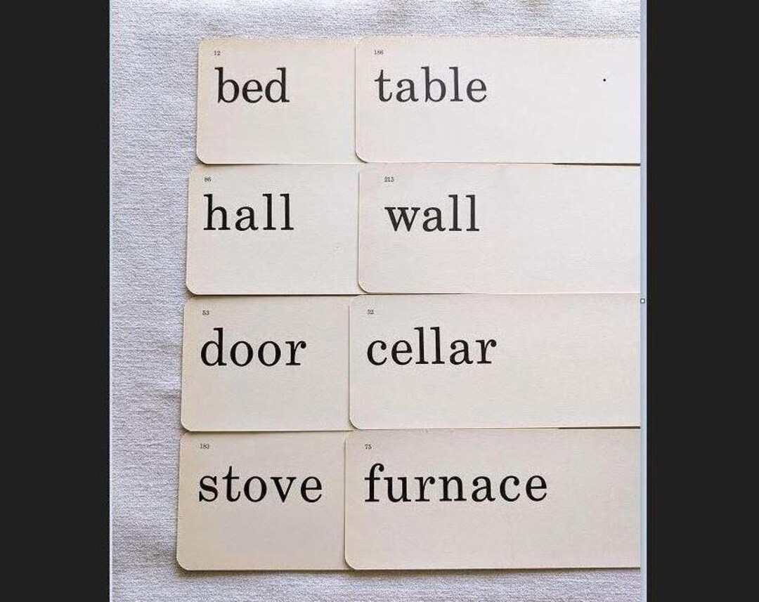 Vintage Word Card Flashcard Flash Card YOU PICK | Nouns House Bed Table ...