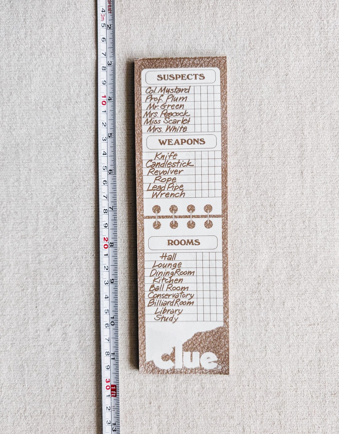 25 Vintage Unused CLUE Board Game Score Sheet Pad Pages Paper Ephemera ...