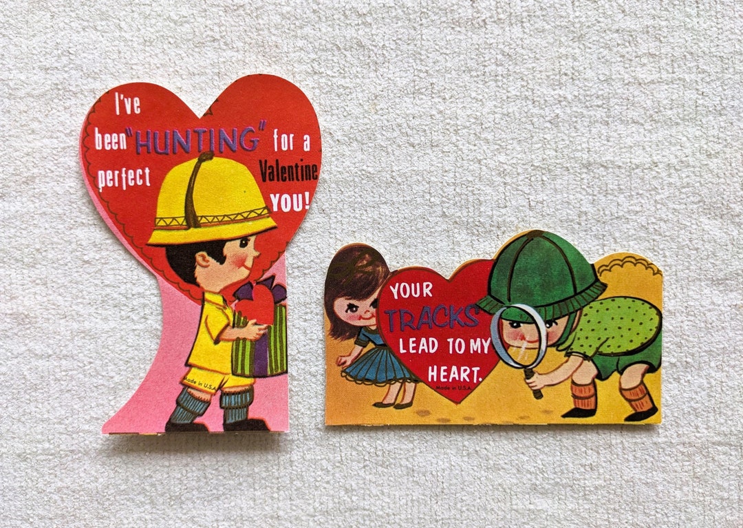 Unused 2 Vintage HUNTER DETECTIVE Boy VALENTINE Greeting Cards ...