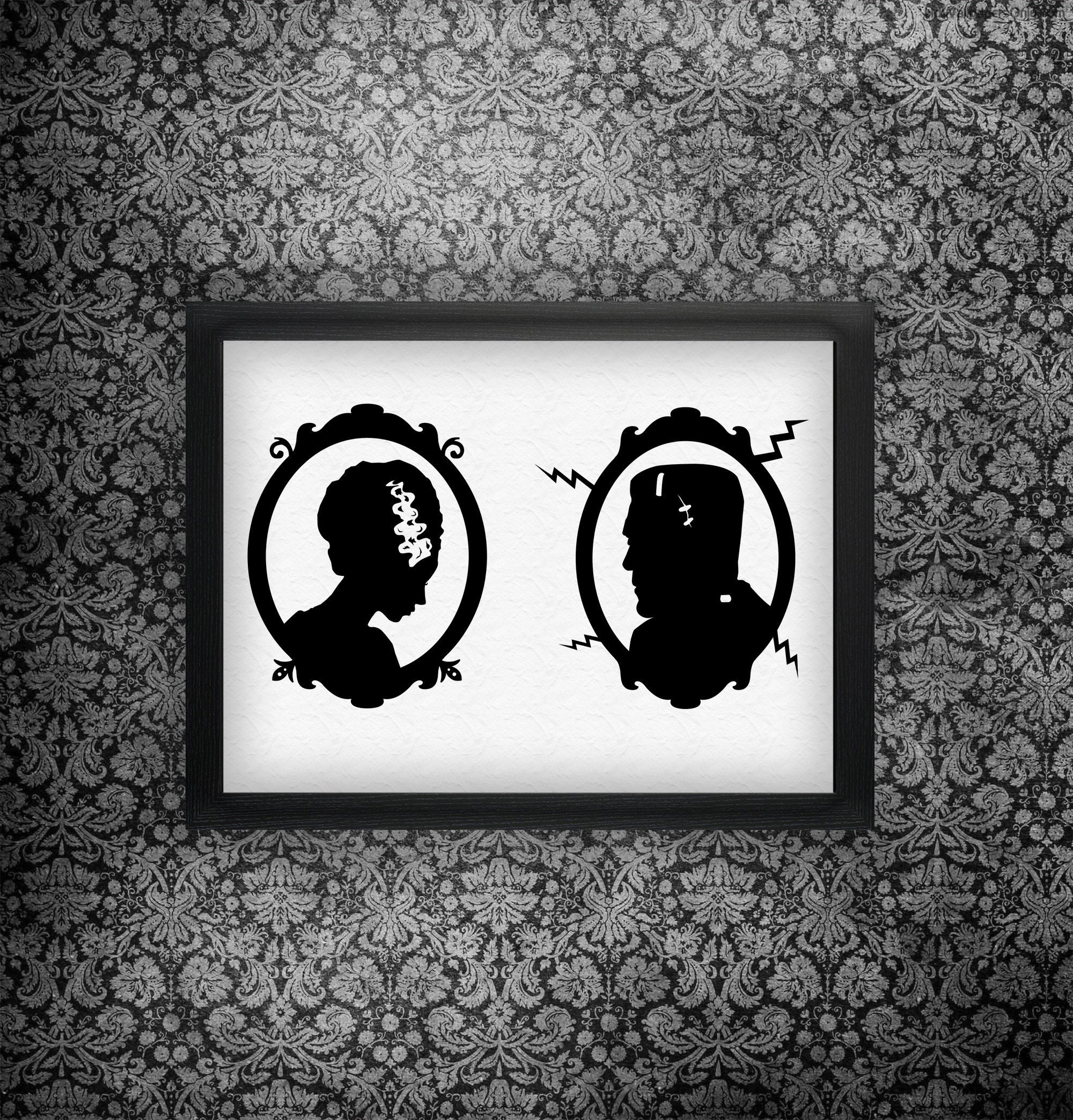 Gothic Frankenstein and Bride Silhouettes Digital Art | Etsy
