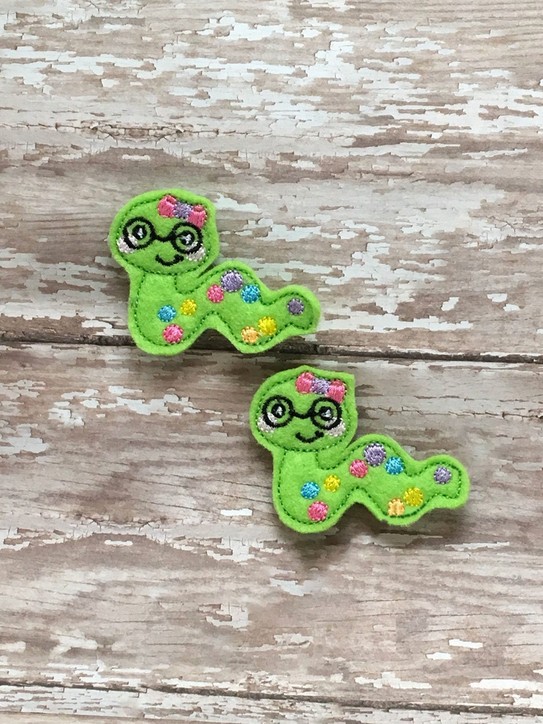 Worm Feltie, Nerdy Feltie, Book Worm Feltie, Embroidered Felt, Felt ...