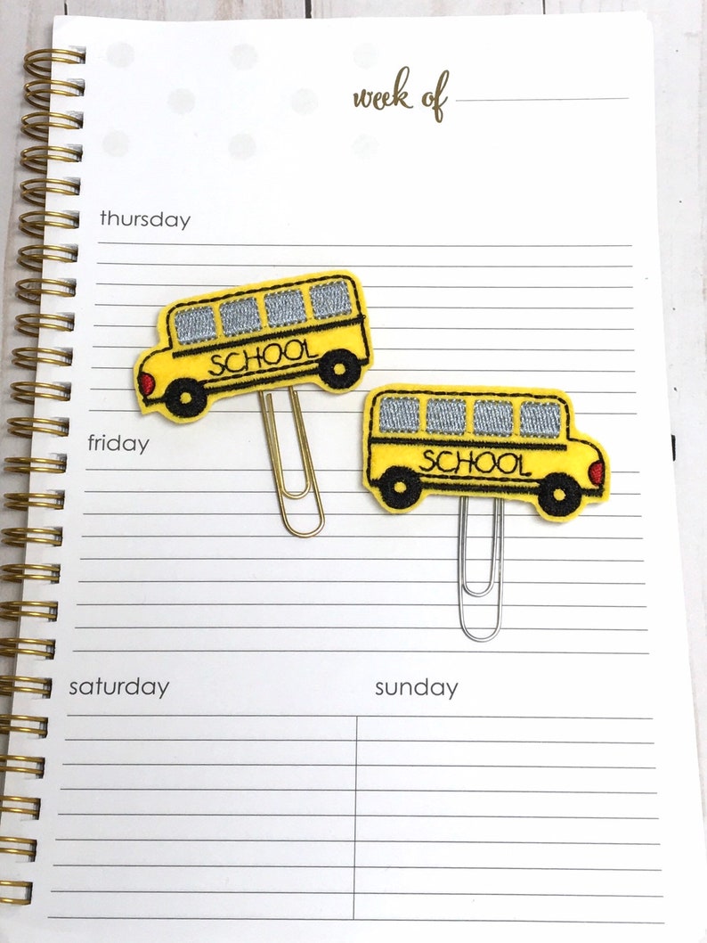 School Bus Planner Clip, Back to School Planner Clip, School Bus Paper ...