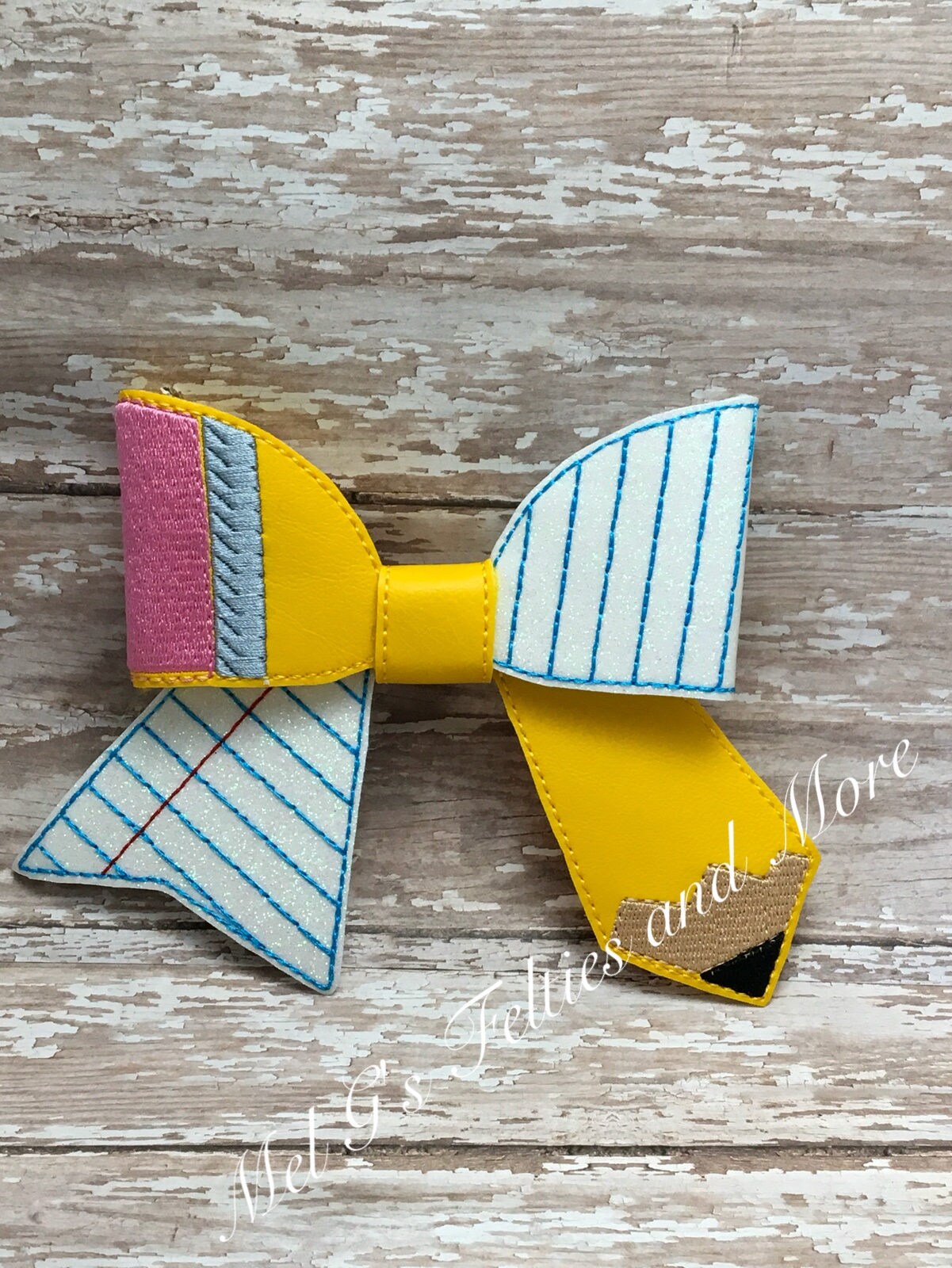 Back To School Hair Bow Pencil Bow Embroidered Pencil Cheer | Etsy