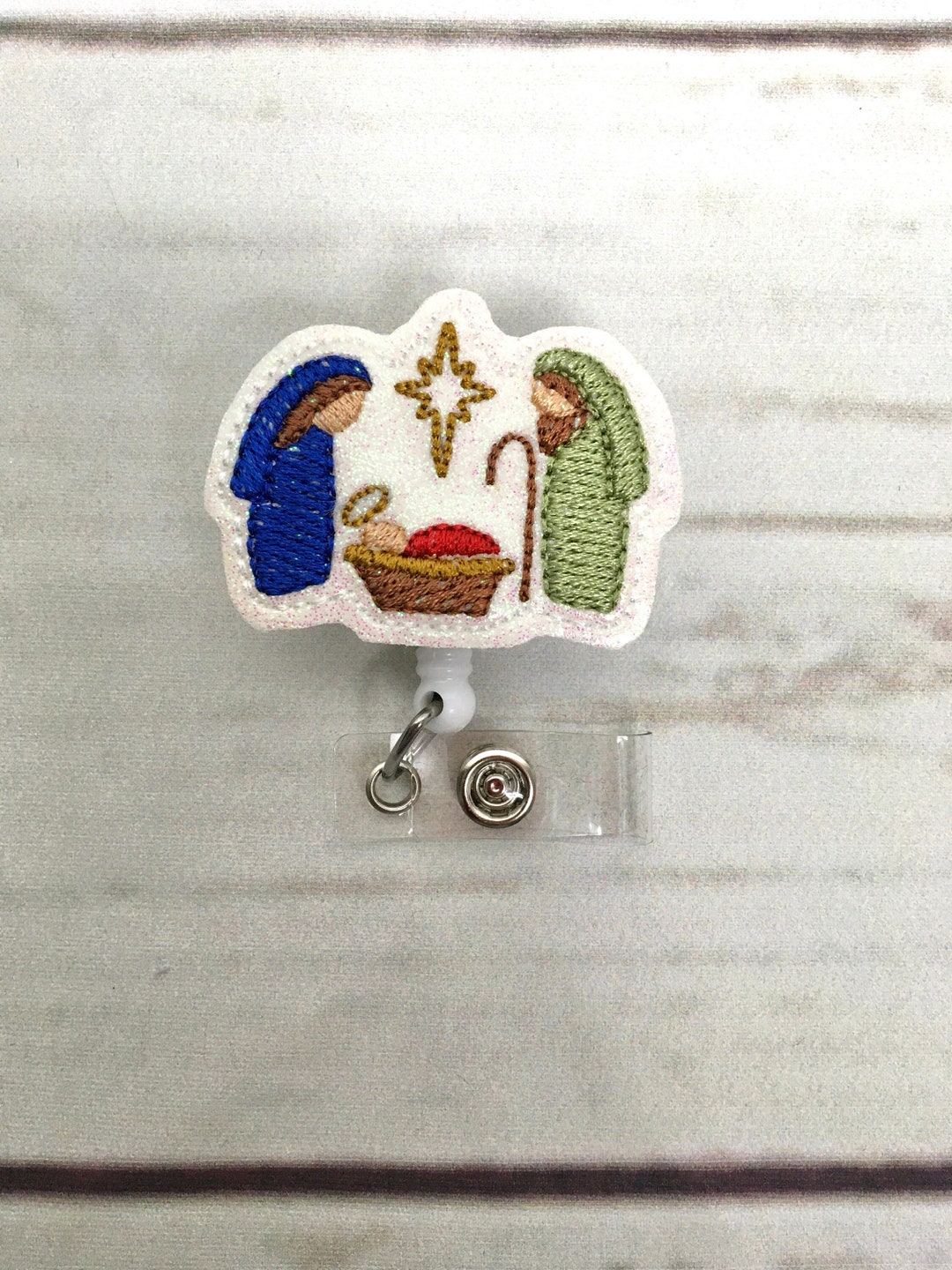 Christmas Badge Reel, Nativity Badge Reel, Glitter Nurse Badge Reel ...