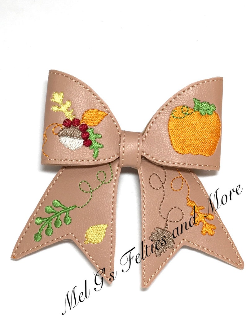 Fall Hair Bow, Pumpkin Cheer Bow, Embroidered Bow, Thanksgiving Hair ...