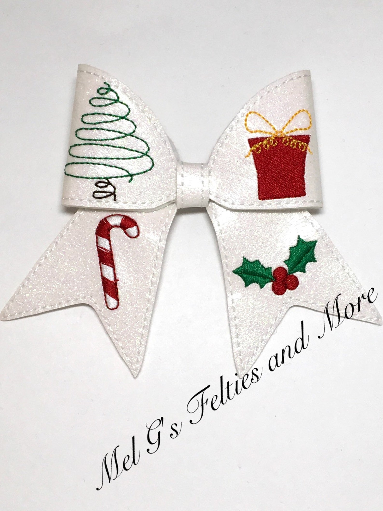 Christmas Hair Bow Christmas Cheer Bow Embroidered Christmas - Etsy