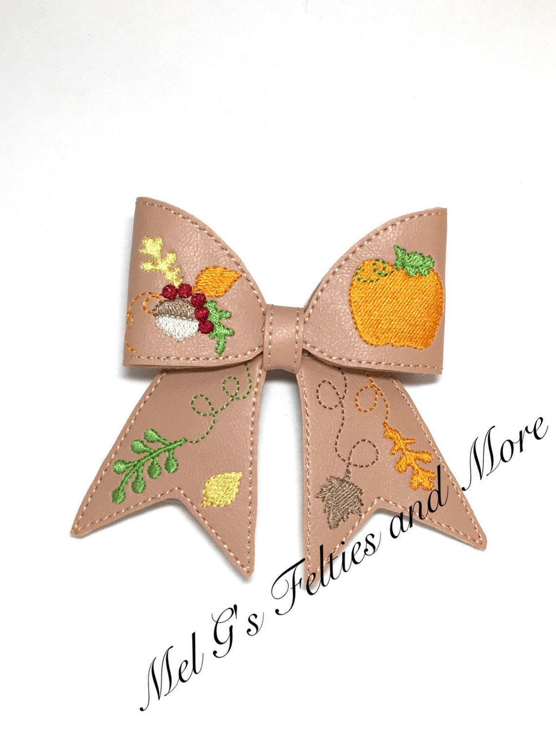 Fall Hair Bow, Pumpkin Cheer Bow, Embroidered Bow, Thanksgiving Hair ...