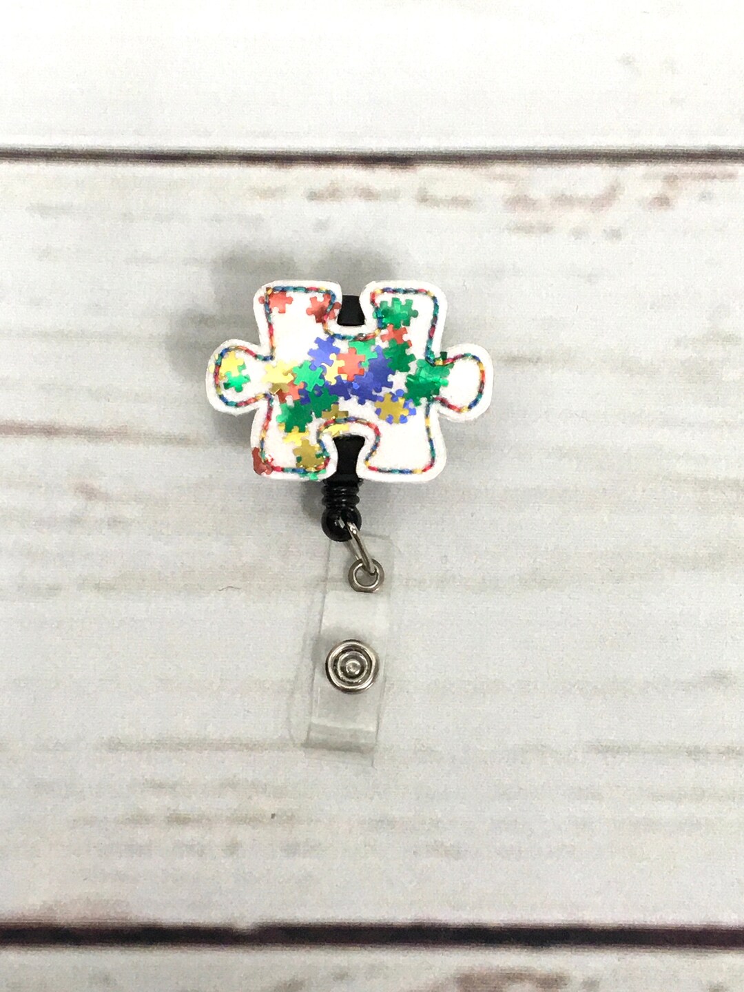 Autism Awareness Badge Reel, Puzzle Piece Badge Holder, Glitter Nurse ...