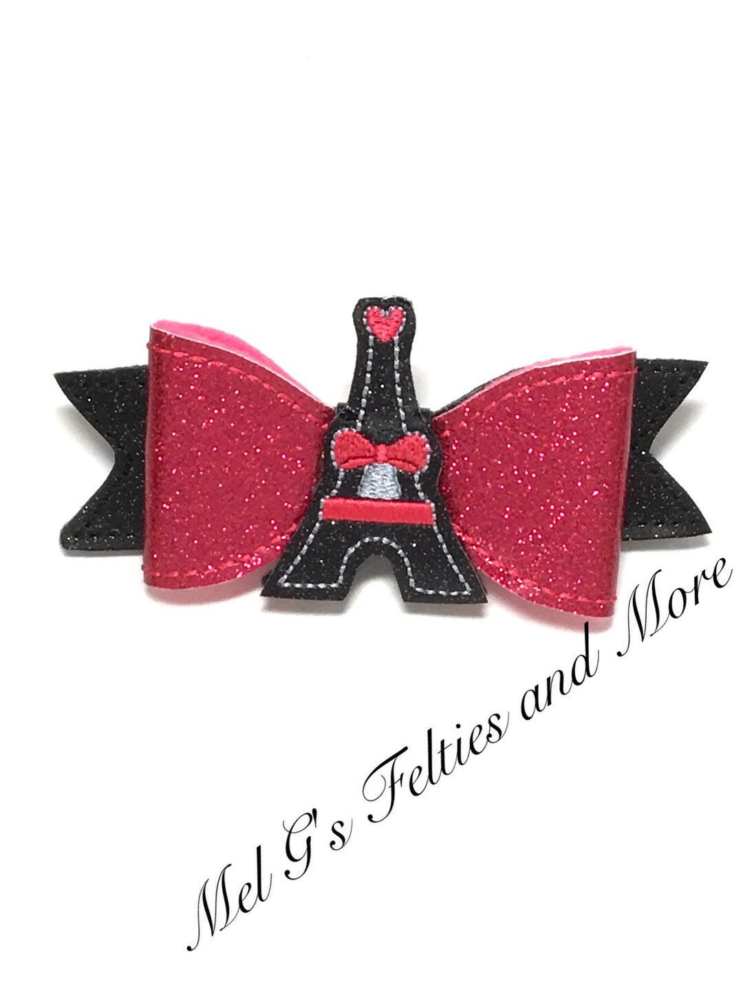 Paris Hair Bow, Paris Hair Clip, Pink Glitter Hair Bow, Black Glitter ...