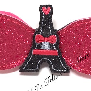 Paris Hair Bow, Paris Hair Clip, Pink Glitter Hair Bow, Black Glitter ...