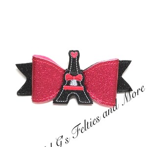 Paris Hair Bow, Paris Hair Clip, Pink Glitter Hair Bow, Black Glitter ...