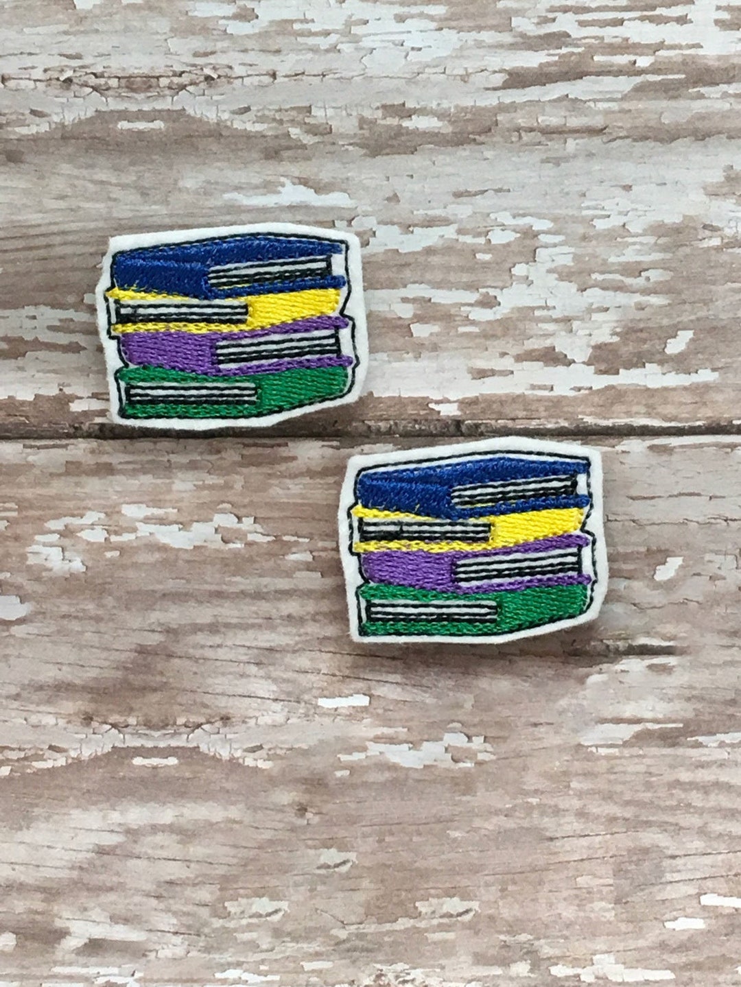 Book Feltie, Stack of Books Feltie, Set of 2 Book Stack Embroidered Cut ...