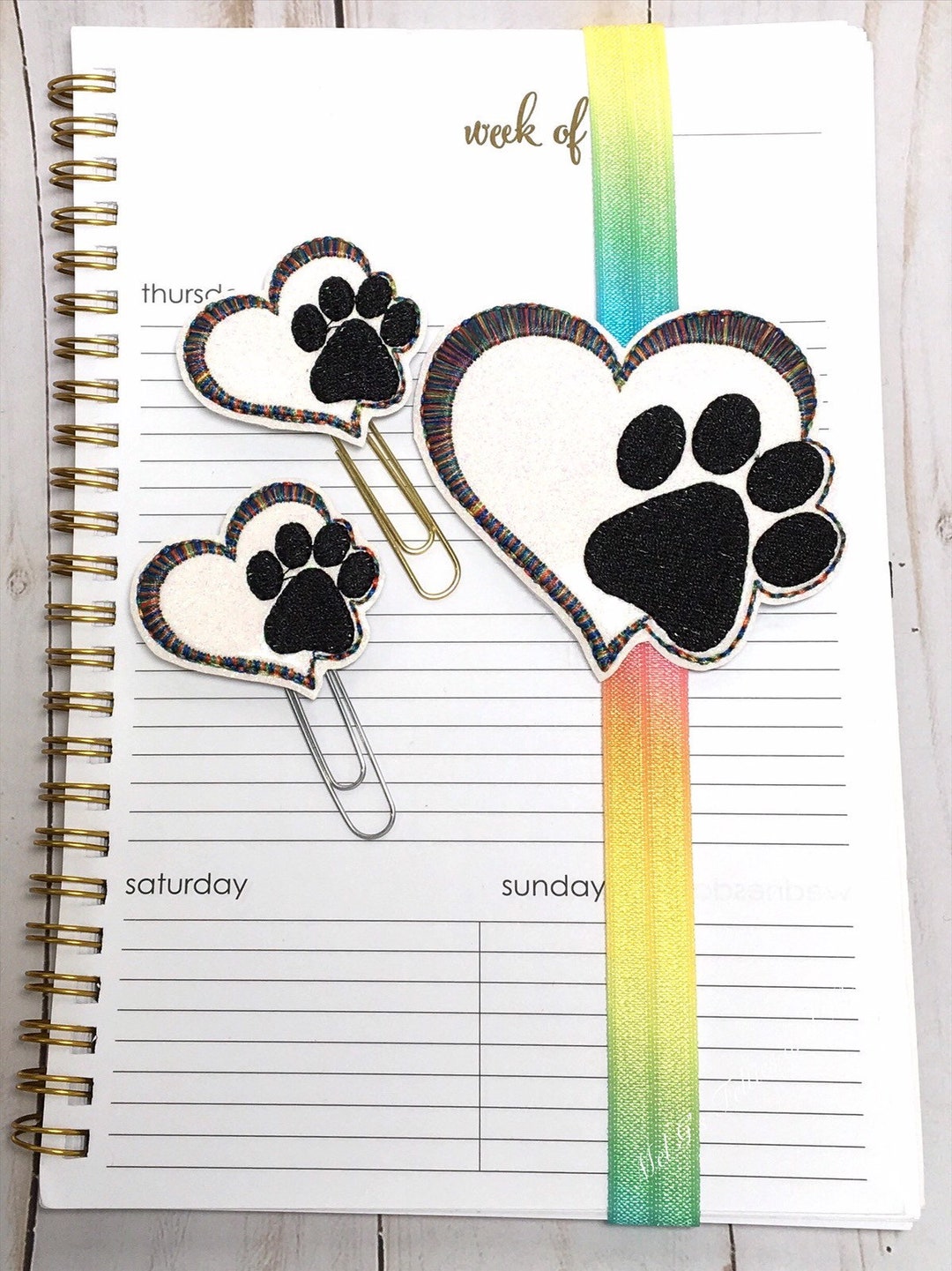 Paw Print Planner Clip, Paw Print Planner Band, Heart Planner Clip ...