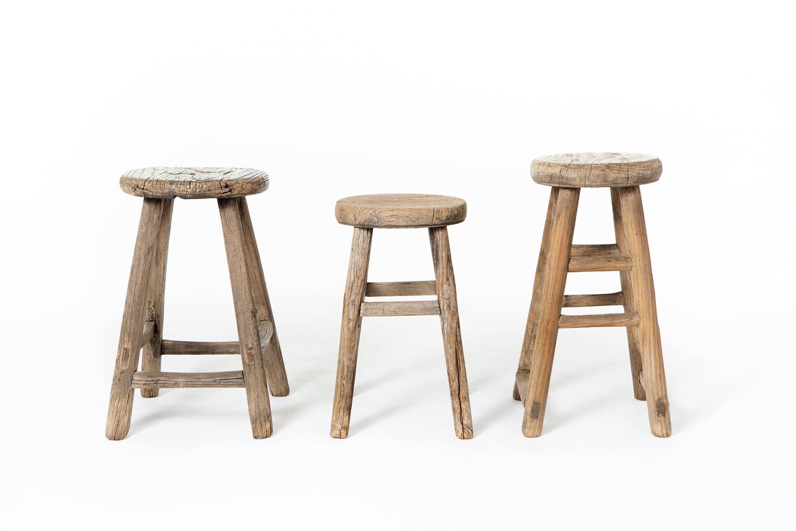 Chinese Antique Round Wooden Stool 4 Legs Unique Pieces | Etsy
