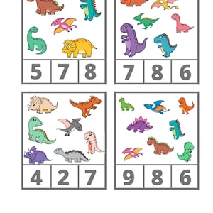 Dinosaur Themed Count and Clip Cards - Etsy