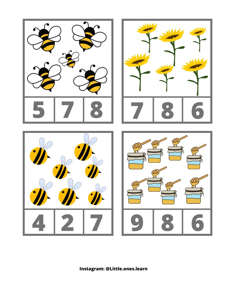 Bumble Bee Themed Count and Clip Cards - Etsy