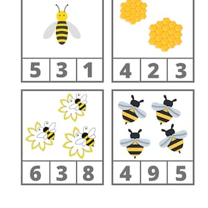 Bumble Bee Themed Count and Clip Cards - Etsy