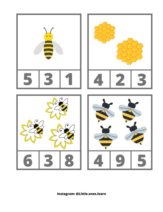Bumble Bee Themed Count and Clip Cards - Etsy