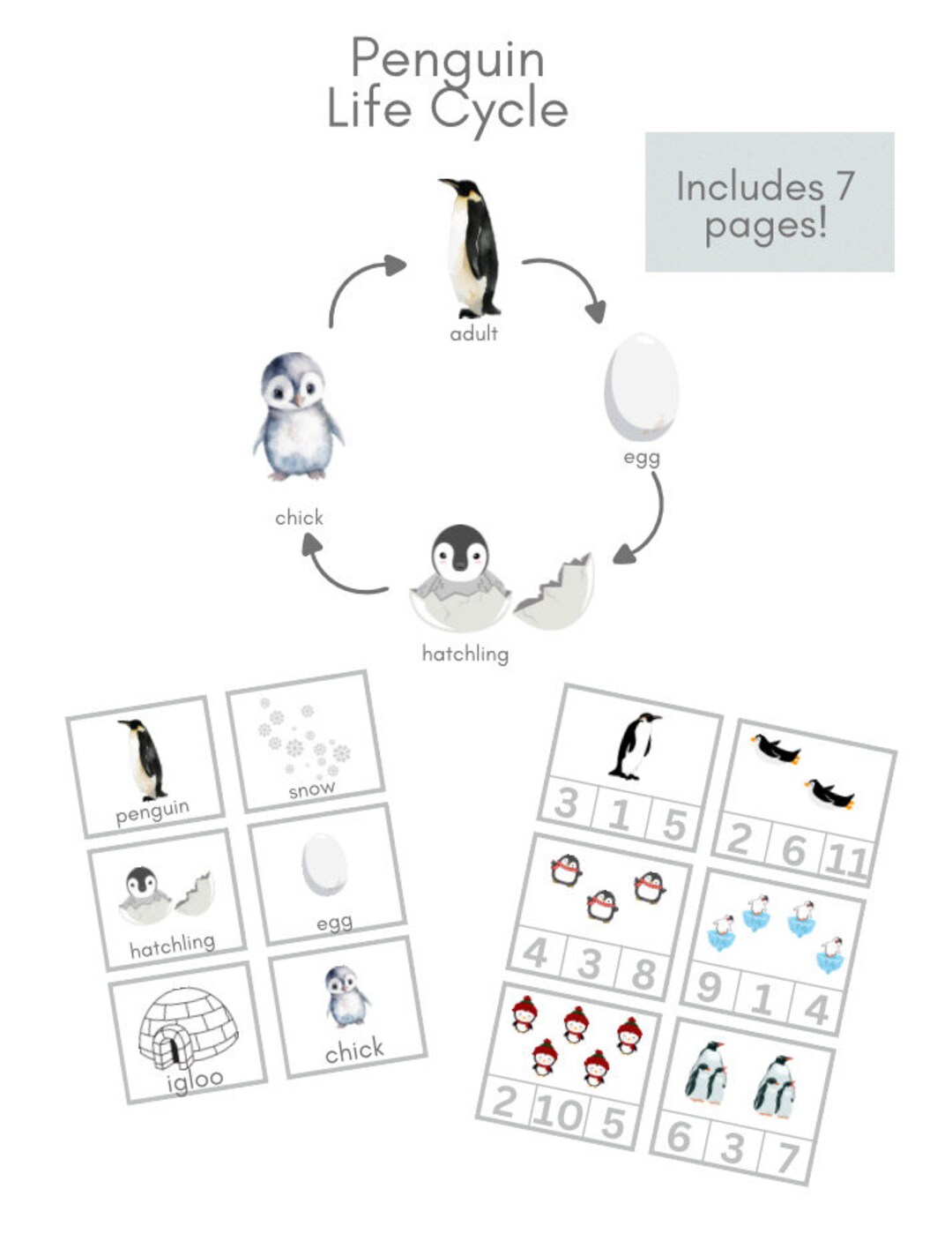 Penguin Printable Set Winter Printable Penguin Math - Etsy