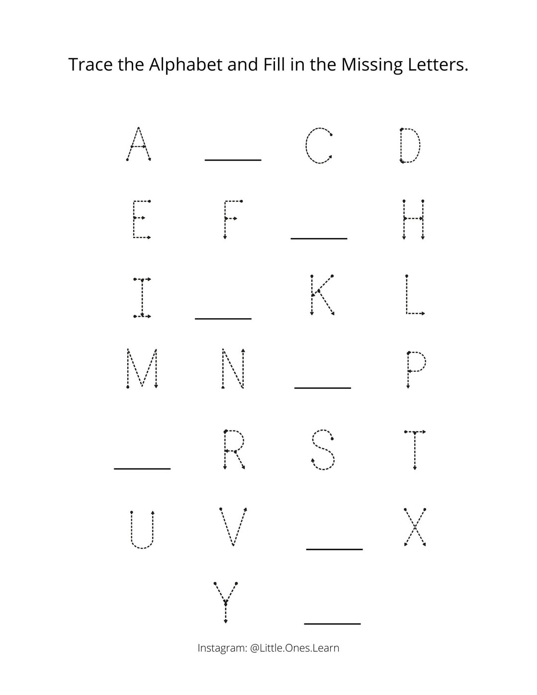 Alphabet Worksheet - Printing Practice - Fill in the Letter - Etsy