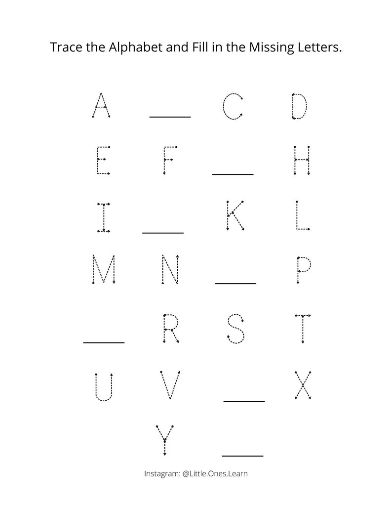 Alphabet Worksheet - Printing Practice - Fill in the Letter - Etsy