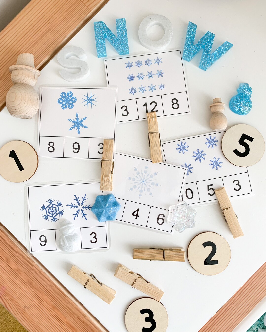 Winter Count and Clip Cards - Winter Counting Cards - Snowflake Number ...