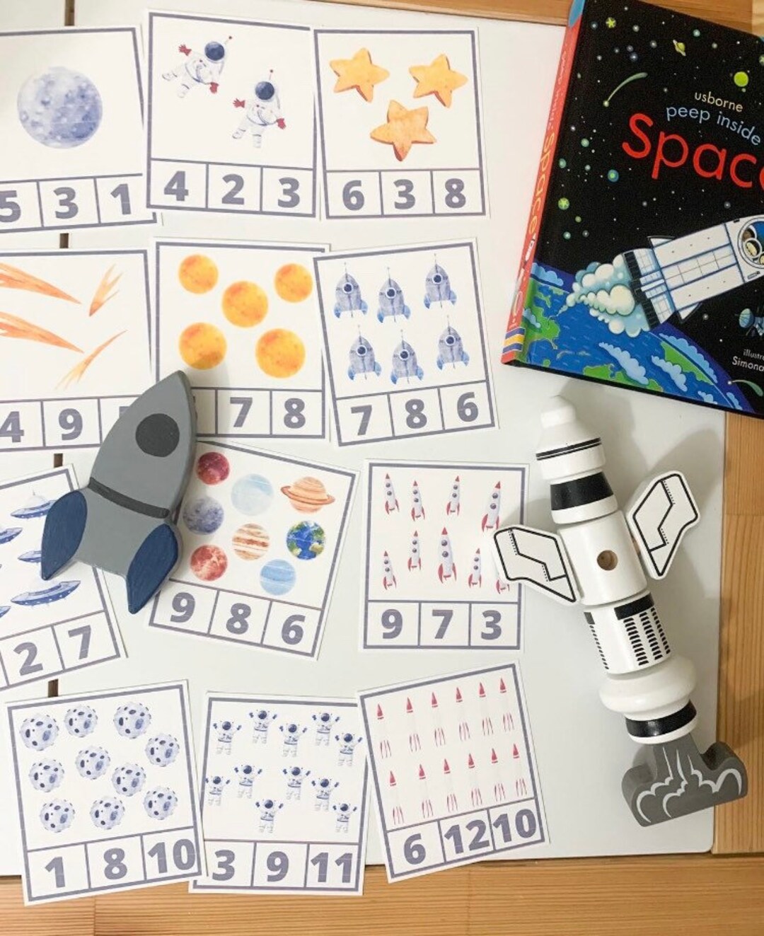 Space Themed Count & Clip Cards Numbers 1-12 and Memory Matching Game ...